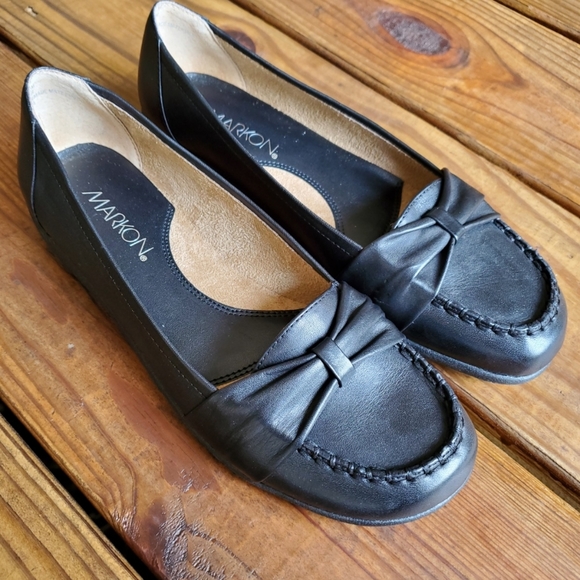 Markon | Shoes | New Markon 7 2 Black Leather Bow Flats | Poshmark